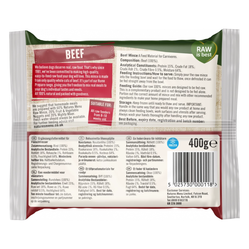 Natures Menu Raw Mince Beef 400g (Frozen) - Max Hydro